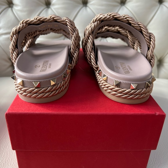 Valentino | Shoes | New Valentino Braided Poudre Slides Sandals Leather ...